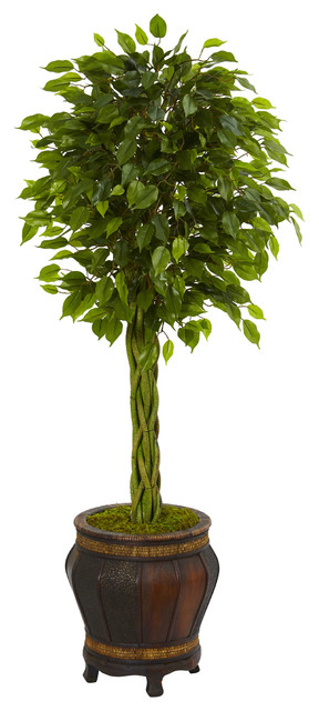 4.5' Braided Ficus Artificial Tree, Planter UV Resistant, Indoor ...