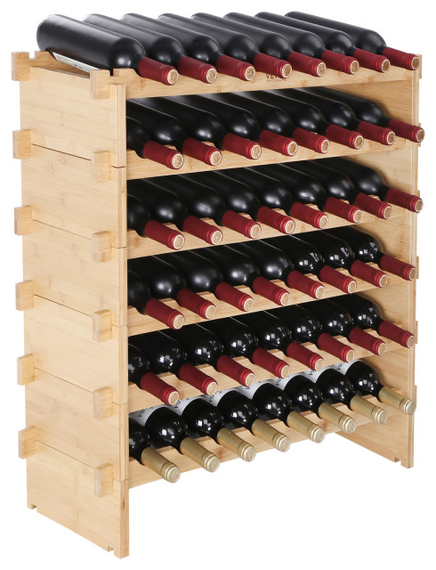 VEVOR Stackable Modular Wine Rack Bamboo Wood Display Shelf, 6 Tier ...