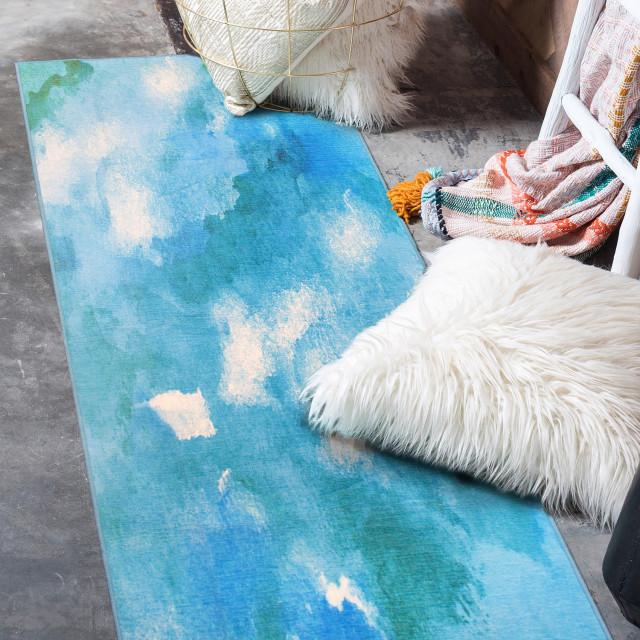 My Magic Carpet Watercolor Aqua Blue Rug - Contemporary - Hall And ...