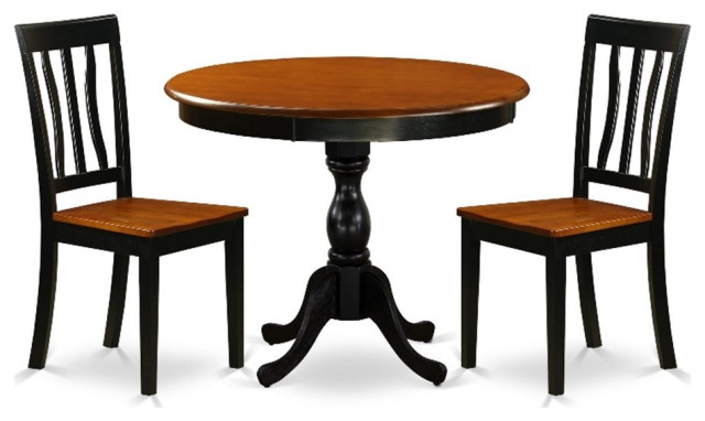 AMAN3-BCH-W - Kitchen Table and 2 Slatted Back Kitchen Chairs - Black ...