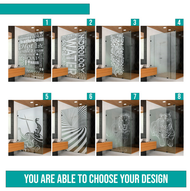 Fixed Glass Shower Panel with Decorative Sandblasting / Frosted Design ...