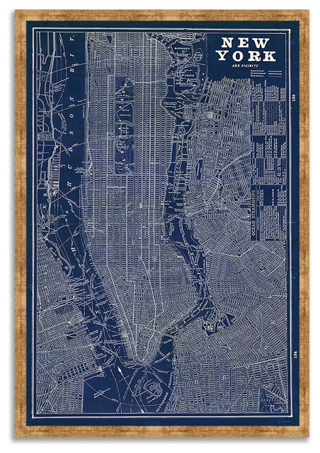 "Blueprint Map New York" By Sue Schlabach, Framed Painting Print, Ready ...