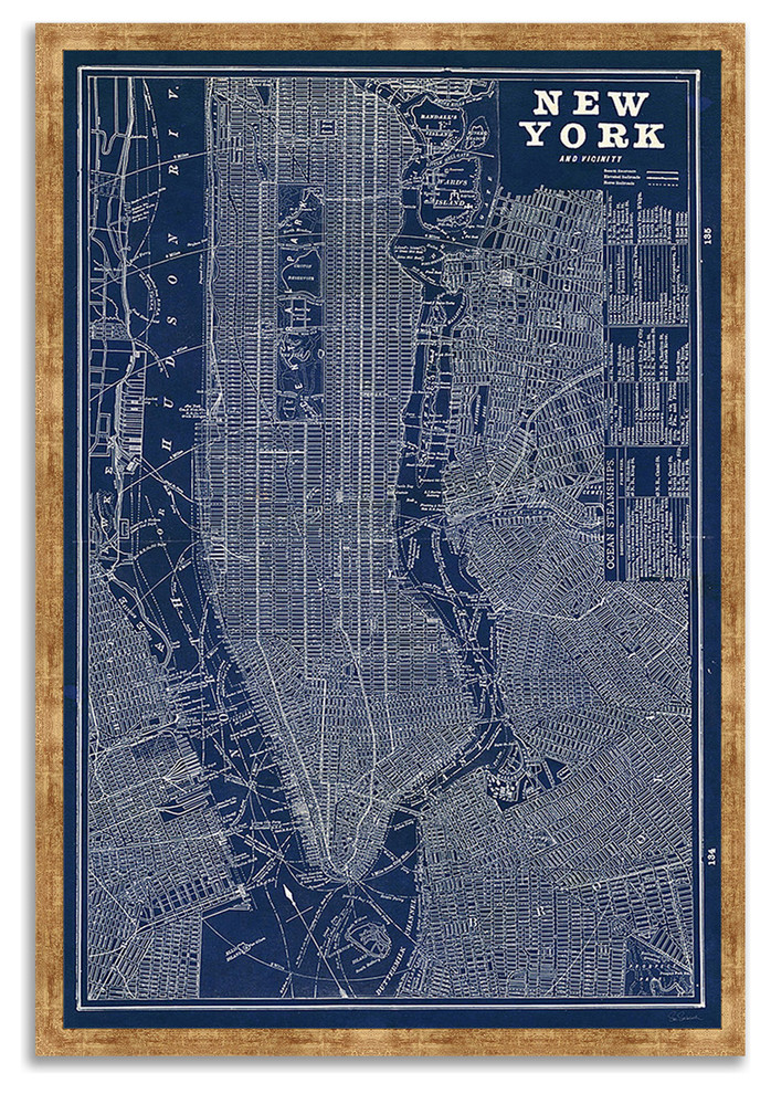 "Blueprint Map New York" By Sue Schlabach, Framed Painting Print, Ready ...