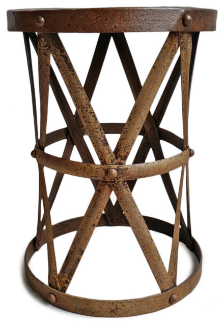 Industrial Iron Strap Side Table - Industrial - Outdoor Side Tables ...