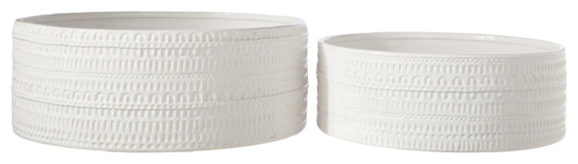 Round Ceramic Bowl with Tribal Pattern Design Gloss White Finish, Set ...