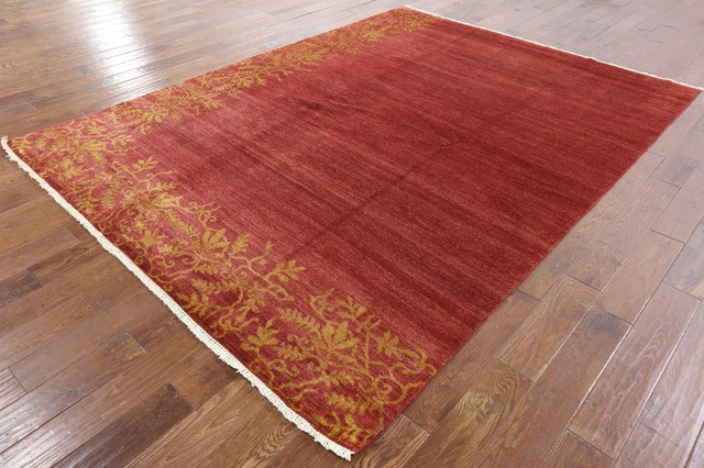 New 8'x10' Sunset Orange Floral Border Gabbeh Hand Knotted Wool Area ...