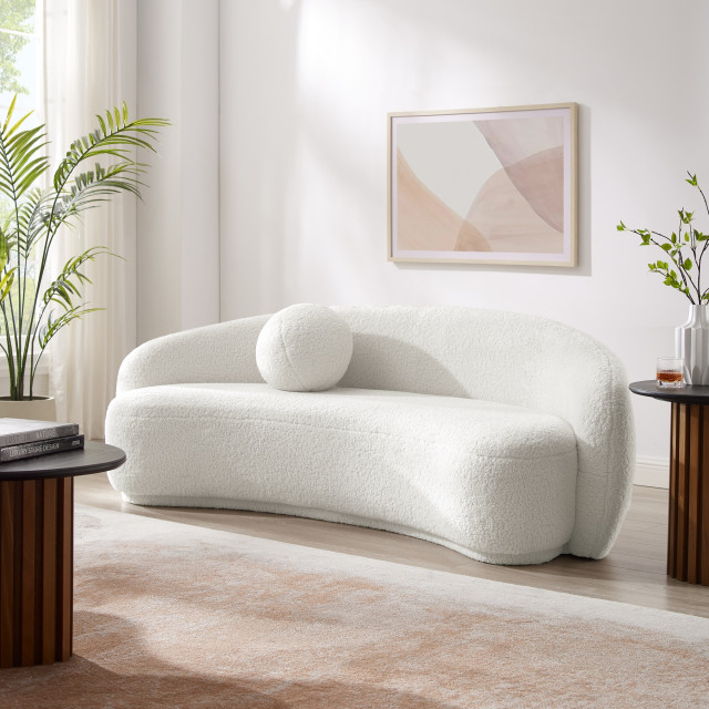 Inspired Home Clair Sofa, Rounded Design With Sloped Arms, Sherpa ...