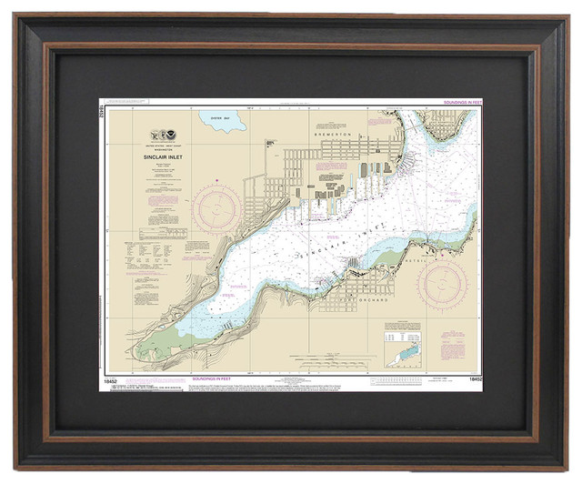 Poster Size Framed Nautical Chart, Sinclair Inlet - Traditional ...