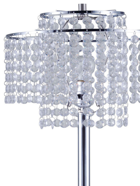 Contemporary Style Table Lamp with Stalk Support and Tier Base, Silver ...