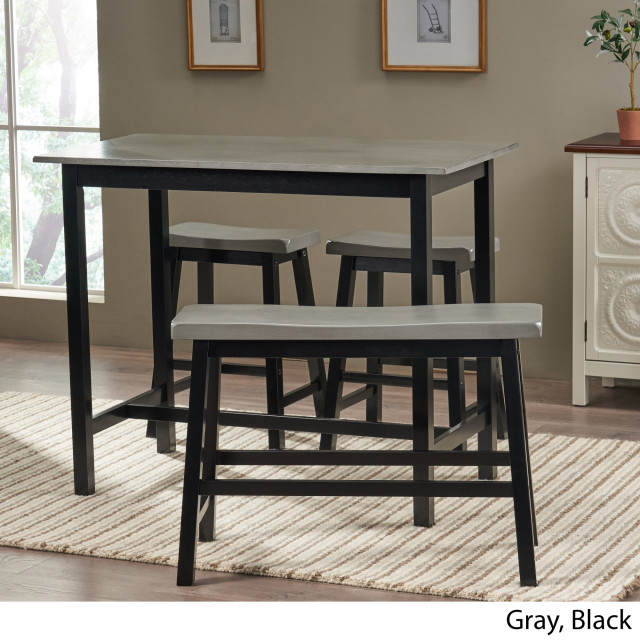 Pub Set, Rectangular Table With Rubberwood Chairs & Bench, Grey/Black ...