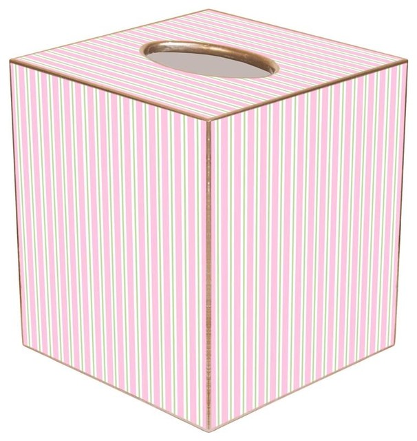 TB1122-Pink & Greeen Stripe Tissue Box Cover - Traditional - Tissue Box ...