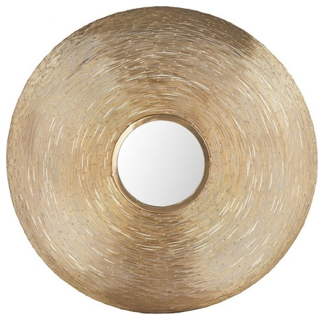 Modern Glam Round Vintage Wall Decor Mirror in Gold Finish Iron Frame ...