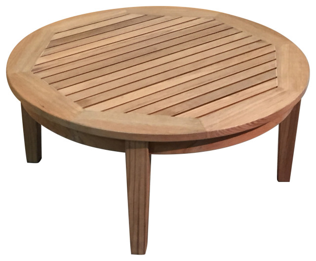Atlantic Round Teak Outdoor Coffee Table, Natural - Transitional ...