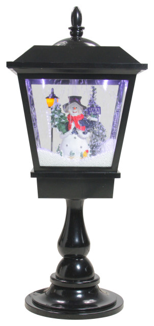 25.25" Lighted Musical Snowman Snowing Black Table Top Christmas Street ...