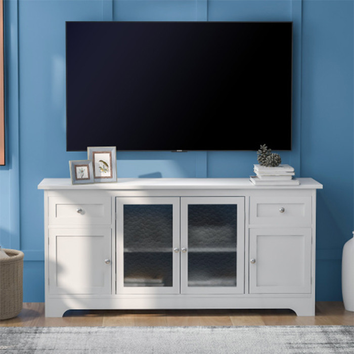 65 inch TV stand with 4 doors adjustable panels cabinet with white ...