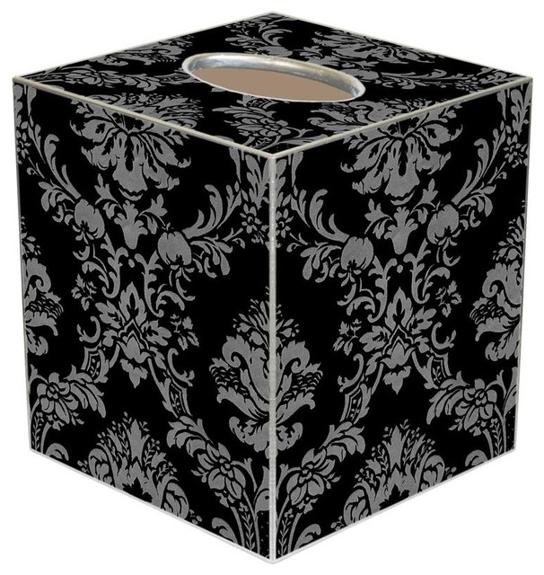 TB1273 - Black & Grey Damask Tissue Cover Box - Traditional - Tissue ...