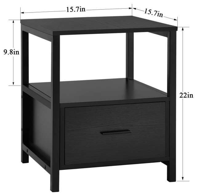 Set of 2 Modern Nightstand, Upper Open Shelf & Bottom Storage Drawer ...