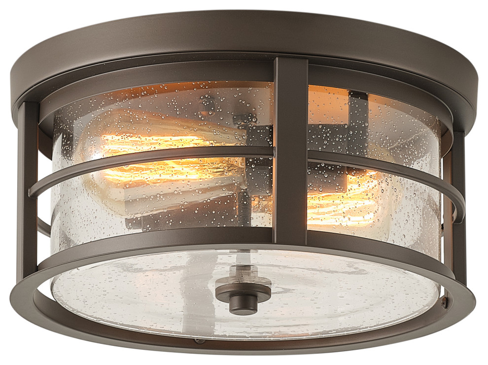 Oil Rubbed Bronze 2-Light Flush Mount Ceiling Light With Clear Glass ...