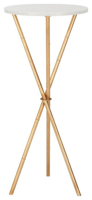 Myra Gold Base Round Top Accent Table, White/Gold Legs - Midcentury ...