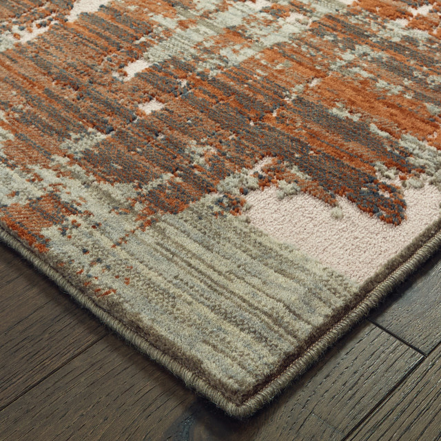Marlowe Abstract Etchings Gray/Rust Hi-Low Textured Pile Area Rug ...