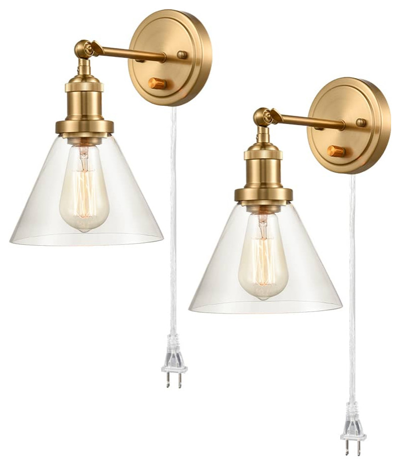 Modern Brass Plug in Wall Lights Swing Arm Fixture, Set of 2 ...
