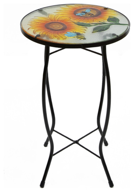 19" Sunflower and Bumblebee Glass Patio Side Table - Farmhouse ...
