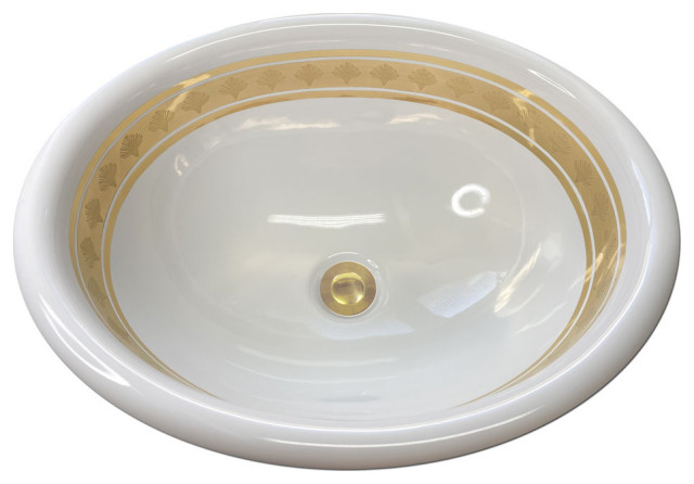 Hand Painted Sink AP-1540 "Classic Band Shells" Bright Gold Drop-In ...