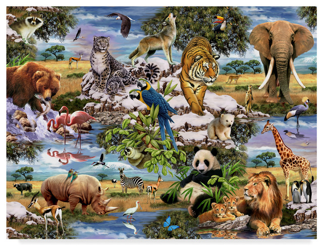 "Animal Collage" by Howard Robinson, Canvas Art, 24"x18" - Tropical ...