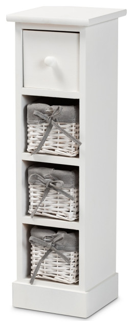 Modern Gray Fabric and White Finished Wood 1-Drawer Storage Unit With ...