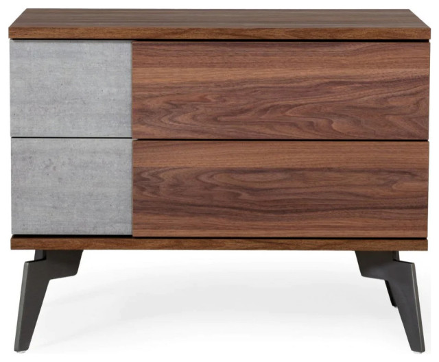 Stephen Modern Italian Faux Concrete & Walnut Nightstand - Midcentury ...