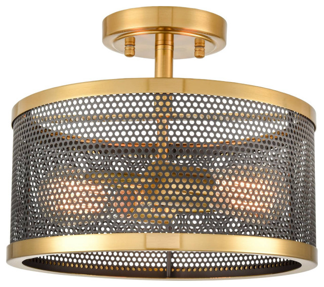 Brass Flush Mount Ceiling Light Drum Metal Shade - Transitional - Flush ...