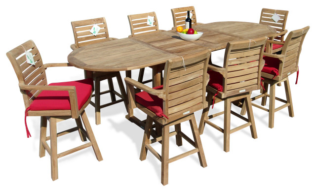 108" Teak Counter Extension Table, 8-Swivel Chairs - Transitional ...