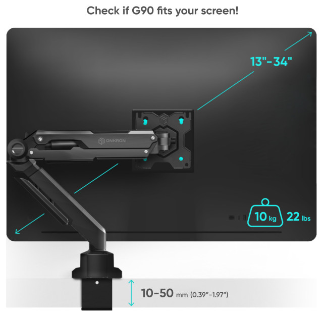 ONKRON Monitor Arm - Full Motion Desk Mount 13" - 34" Screens up to 22 ...