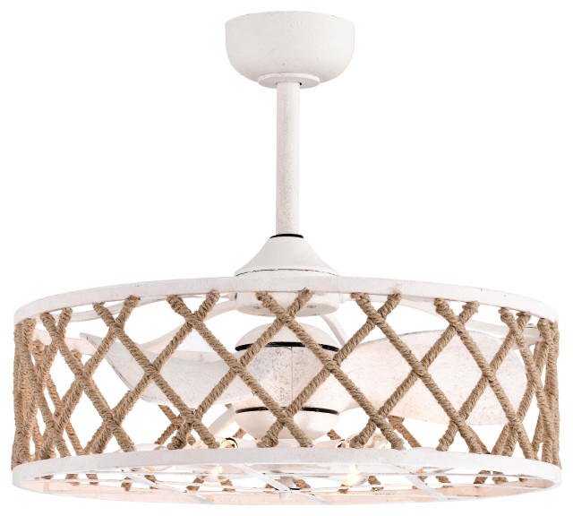 Shaunda 25" 6-Light Weathered White and Beige Rattan Ceiling Fan ...