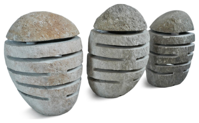 River Rock Garden Lantern, Medium - Contemporary - Candleholders - by ...
