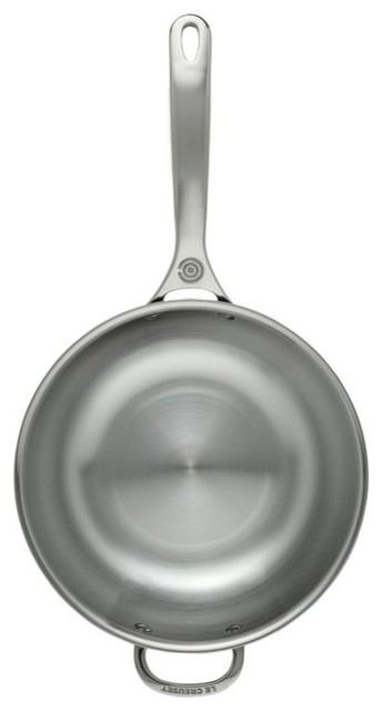 Le Creuset 3 1/2 Qt. Saucier Pan with Lid & Helper Handle - Stainless ...
