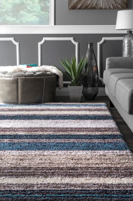 Hand-Tufted Striped Shaggy Plush Shag Rug, 10'x14' - Contemporary ...