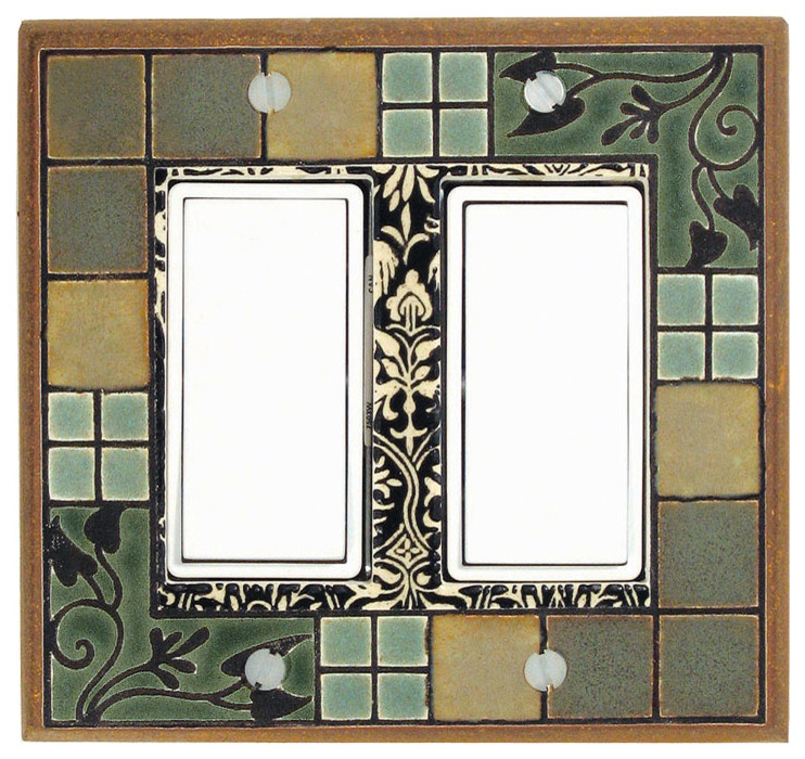 Arts and Crafts Ceramic Tile Double Rocker Switchplate - Contemporary ...
