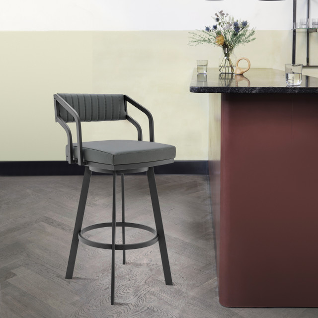 Capri Swivel Modern Metal and Slate Gray Faux Leather Bar and Counter ...