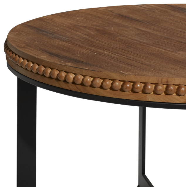 Rustic Industrial Coffee Table with Beaded Wood Top, X-Shaped Metal ...