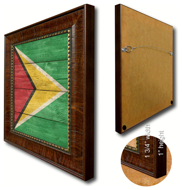 Guyana Country Textured Flag Print With Brown Gold Frame, 23" X 33 ...