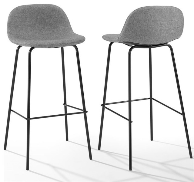 Crosley Riley 29.5" Fabric Bar Stool in Gray and Matte Black (Set of 2 ...