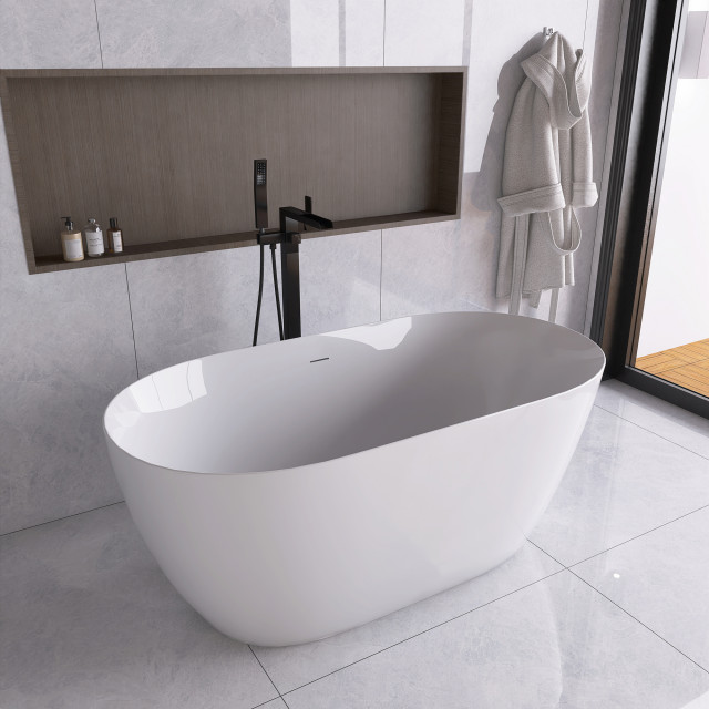 55 Inch Acrylic Freestanding Soaking Bathtub in Gloss White ...