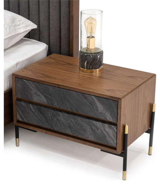 Modrest Metcalf 2-Drawer Mid-Century Wood Nightstand in Walnut/Gray ...