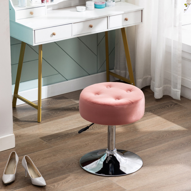 Round Swivel Velvet Vanity Stool, Standard - Contemporary - Vanity ...