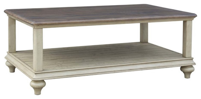 Bowery Hill Transitional Wood Cocktail Table in Cream Puff/Walnut Brown ...