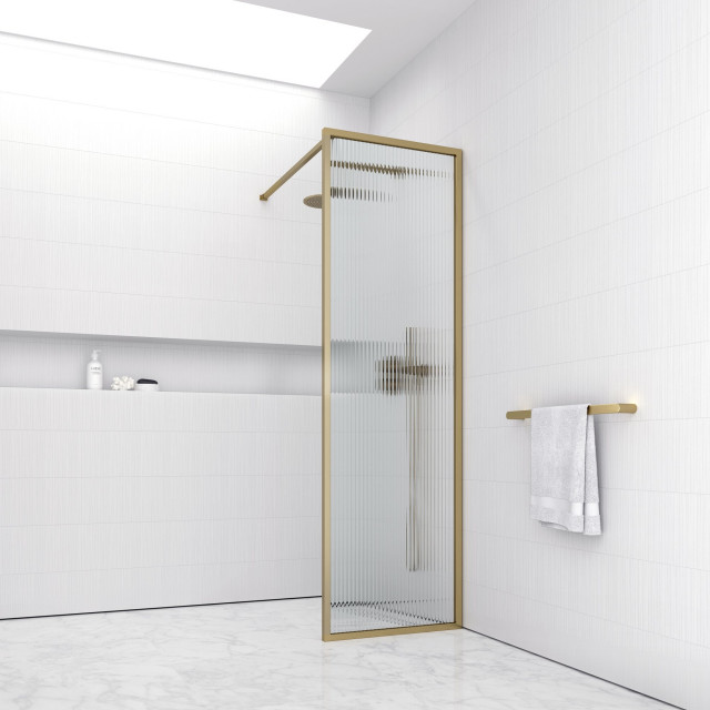Opulence Reeded Glass Brushed Gold Shower Screen - Modern - Bathroom ...