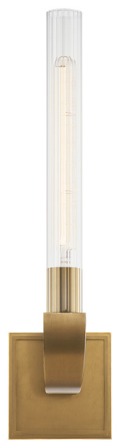 Flute Wall/Vanity Light, Vintage Brass/Clear Ribbed Glass, 5.4"Wx20.6 ...