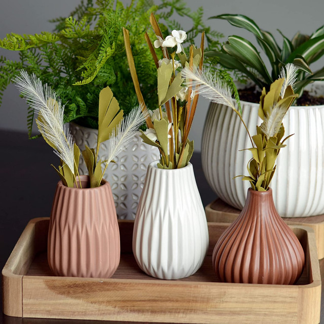 3 Piece Earthy Brown/ Tan/ White Table Vase Set, 5" Tall - Transitional ...