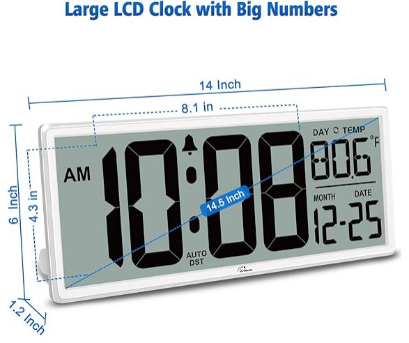 14.5" Large Digital Wall Clock Battery Operated with Jumbo Numbers ...